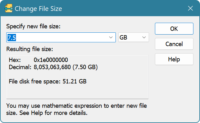 HexEditorNeo Change Binary File Size KB MB GB Hexadecimal Decimal Format